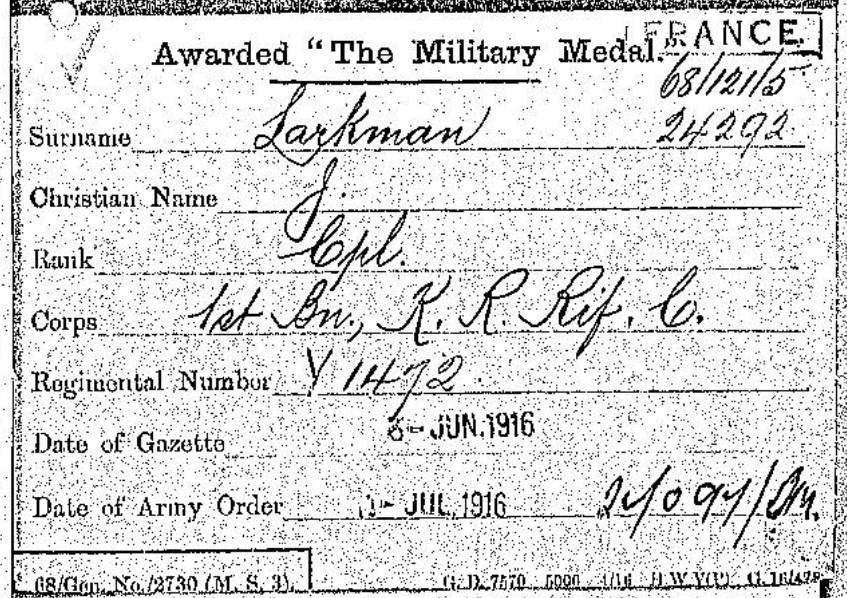 Sgt Douglas St Patrick O’Leary (M.M), 1st Battalion King’s Royal Rifle ...