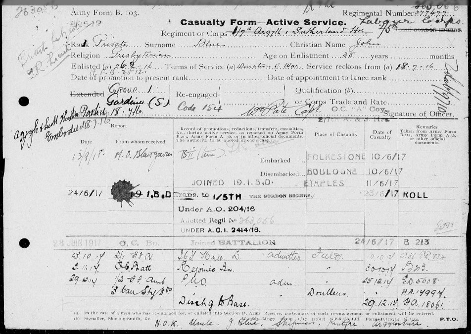 William John Ward, 263059 - 5th Gordons - Soldiers and their units ...