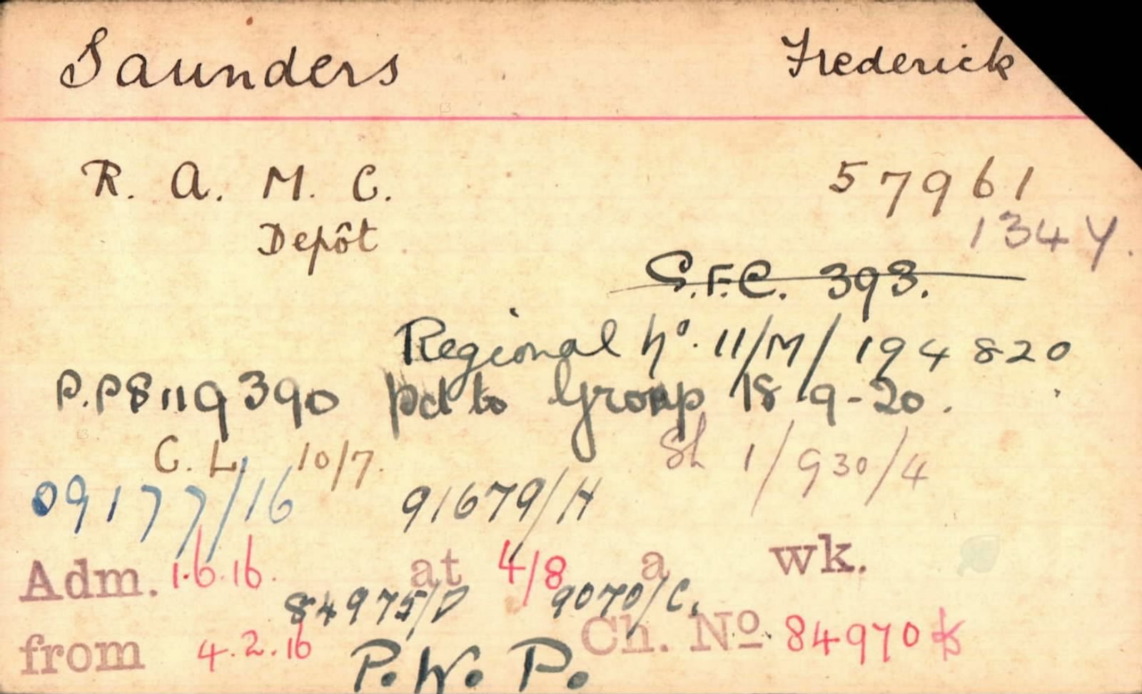 Fred Saunders RAMC 1347/57961Pension card help - Soldiers and their ...