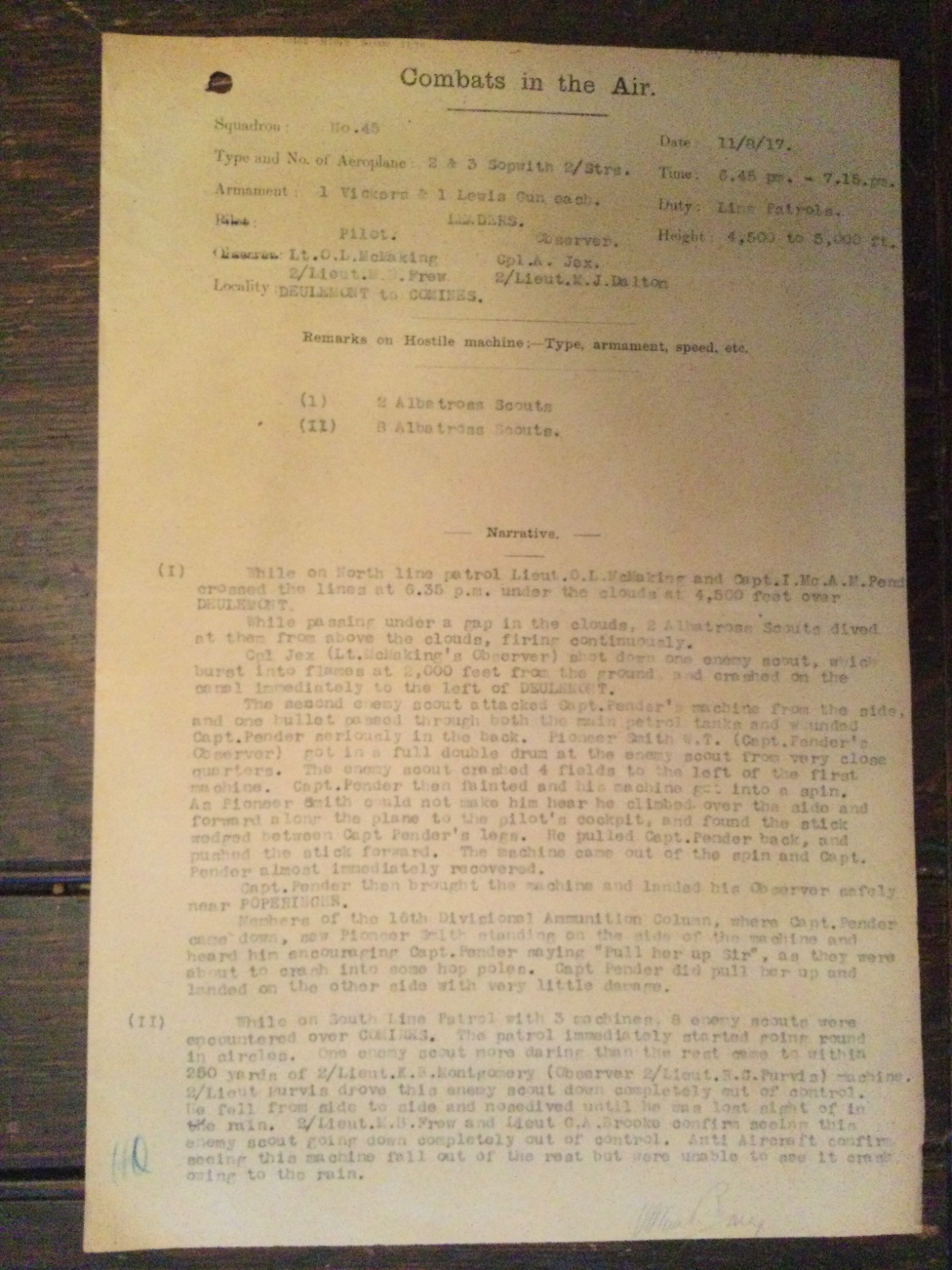 Combat report 45 Squadron - Air personnel and the war in the air - The ...