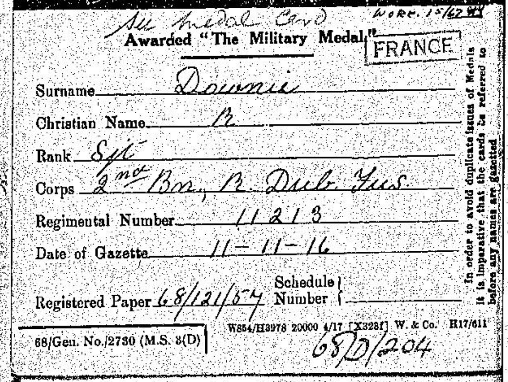 Sergeant Robert Downie VC MM, 11213, 2nd Royal Dublin Fusiliers - 1916 ...