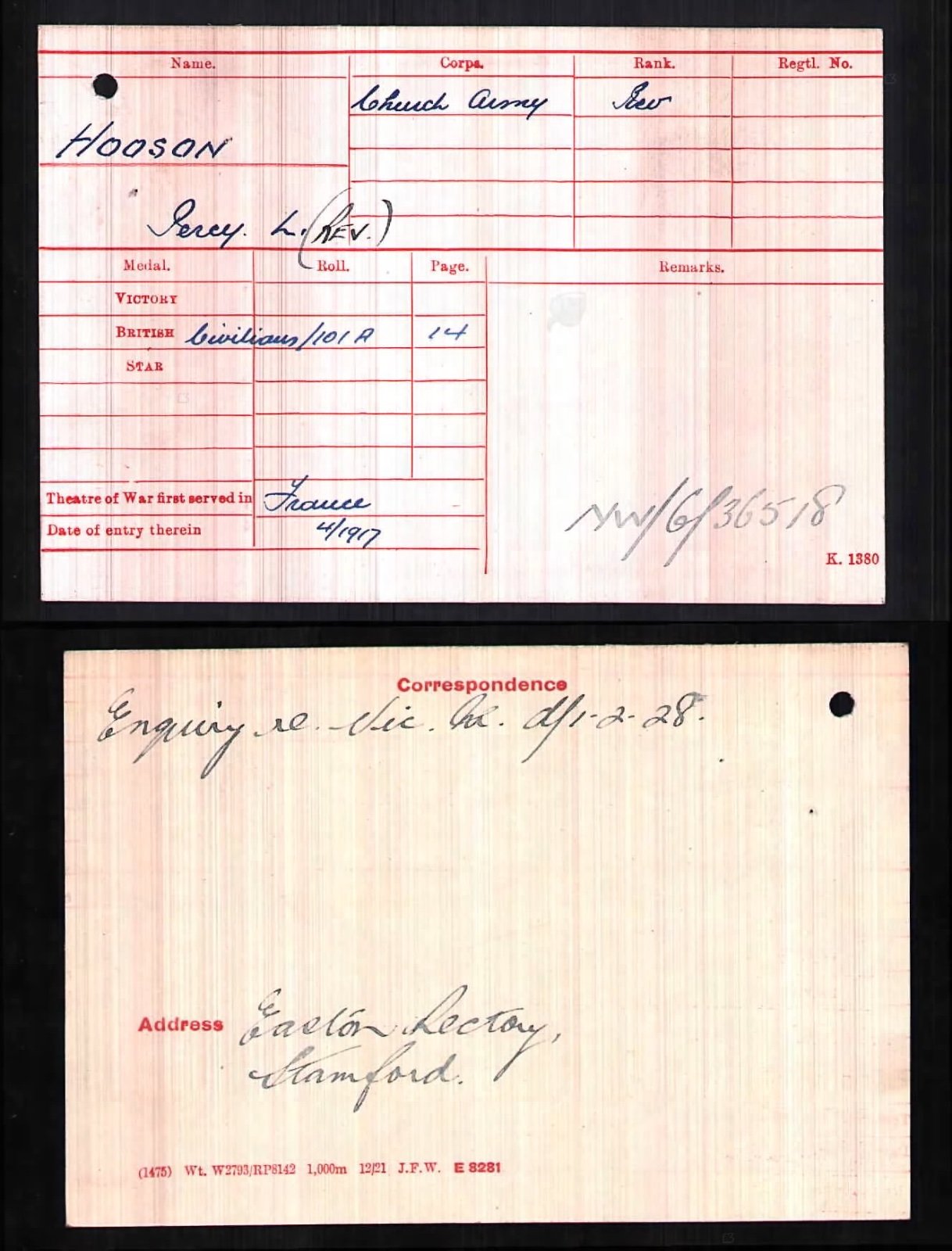 Percy L Hooson - Soldiers and their units - The Great War (1914-1918) Forum