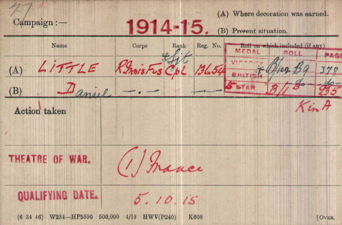 Sergeant Daniel Little, 13654 MM 9th Battalion Royal Inniskilling ...