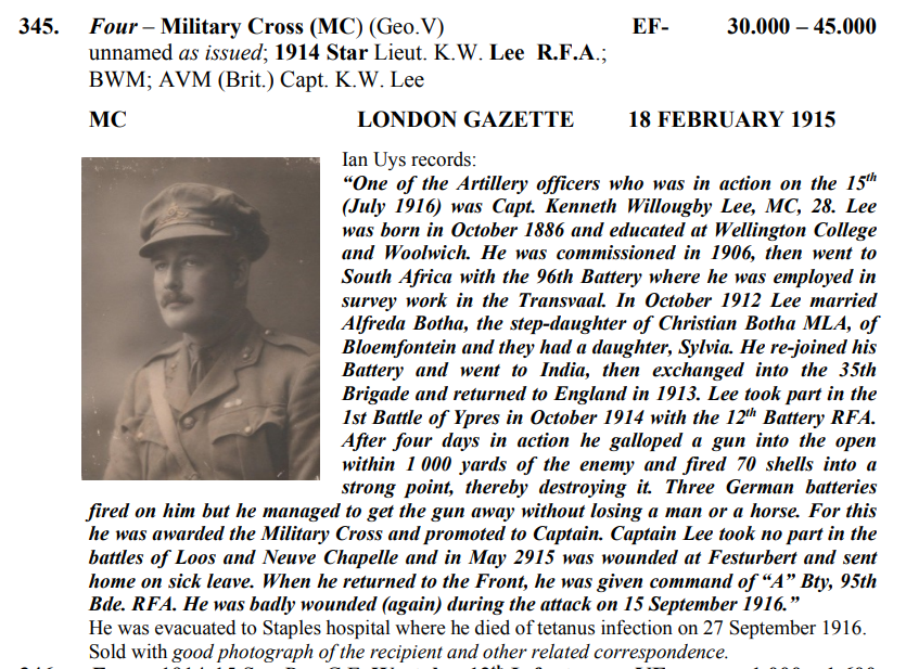 Capt Kenneth Willoughby Lee RFA - Soldiers and their units - The Great ...