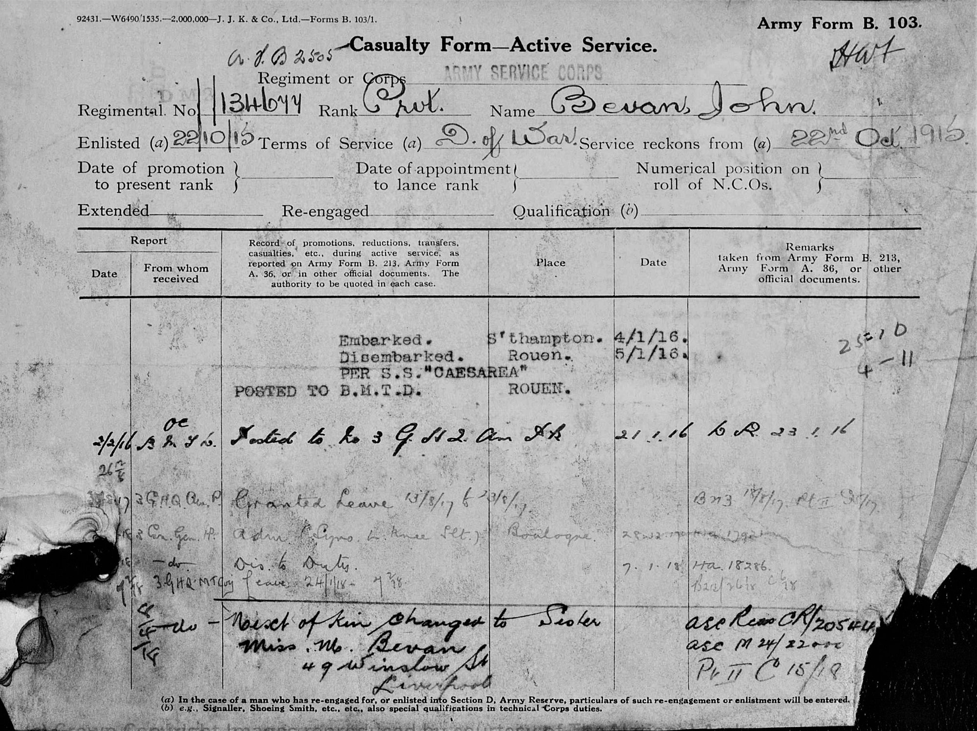 J. Bevan, Army Service Corps. A.M.T.D. - Soldiers and their units - The ...