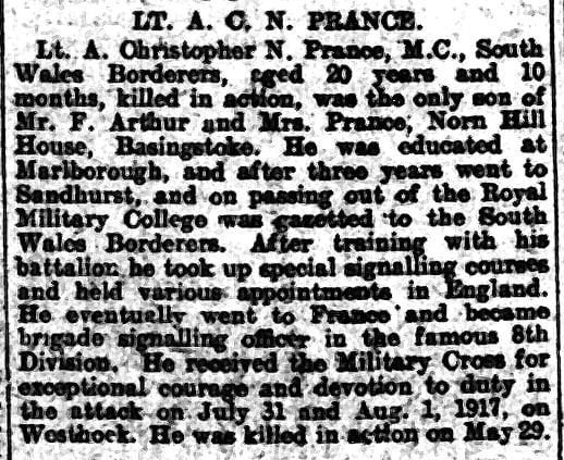 Lieutenant Arthur Christopher Norman Prance - Soldiers and their units ...