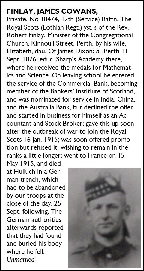 Private James Finlay, Royal Scots & Perth Academy former pupil ...