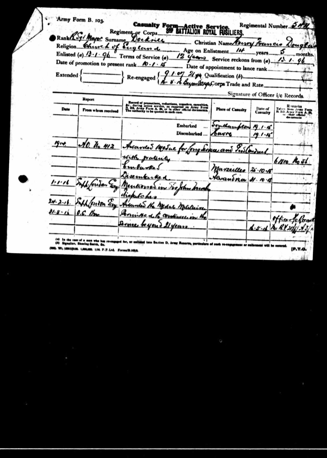 Quartermaster (Hon. Lieutenant) Henry Francis Douglas Dockrill, 2nd ...