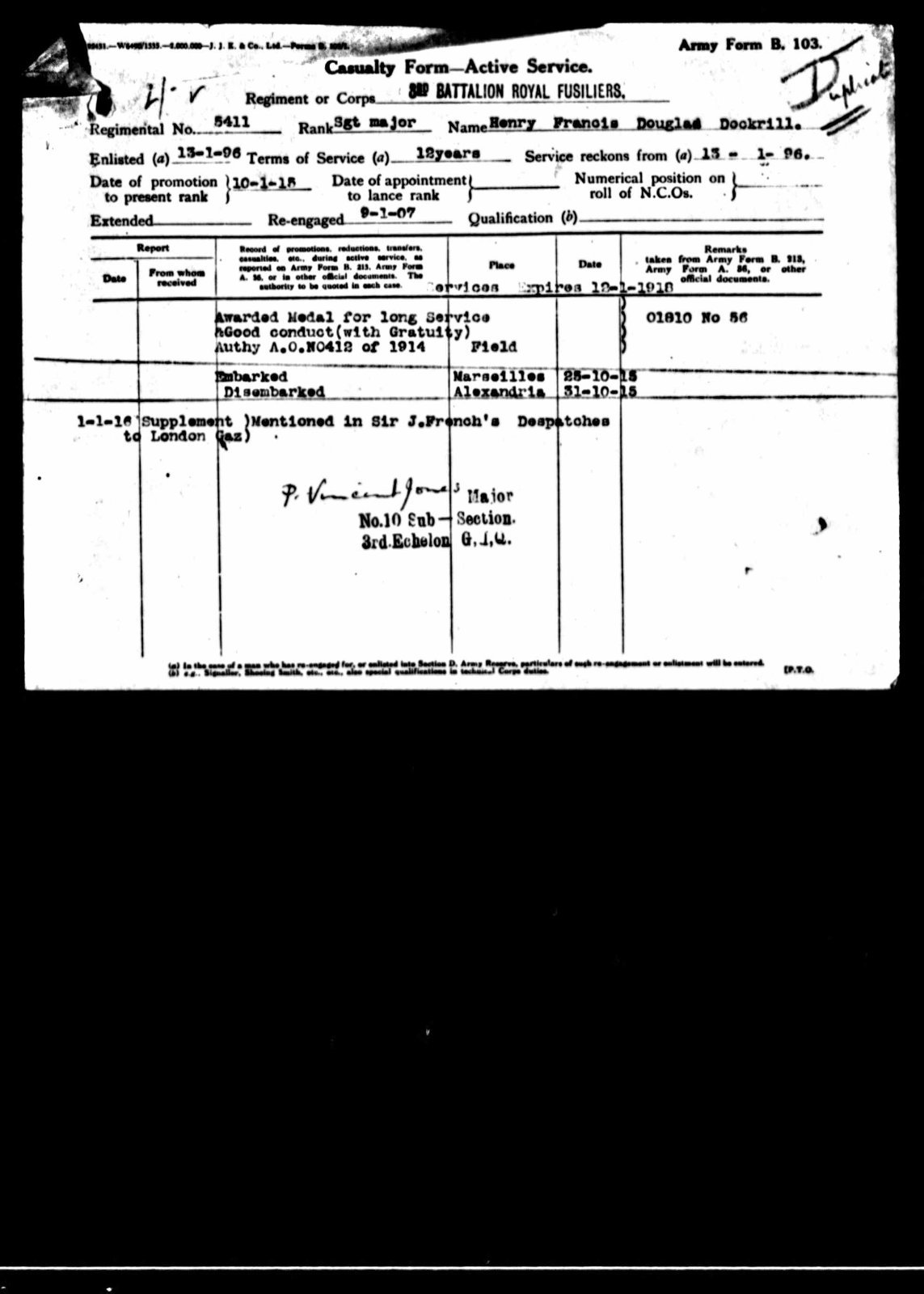 Quartermaster (Hon. Lieutenant) Henry Francis Douglas Dockrill, 2nd ...