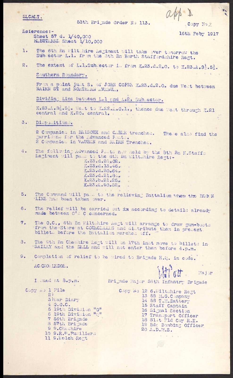 Sector maps showing L Sector L1 Sub Sector Jan/Feb 1917 - Do they exist ...
