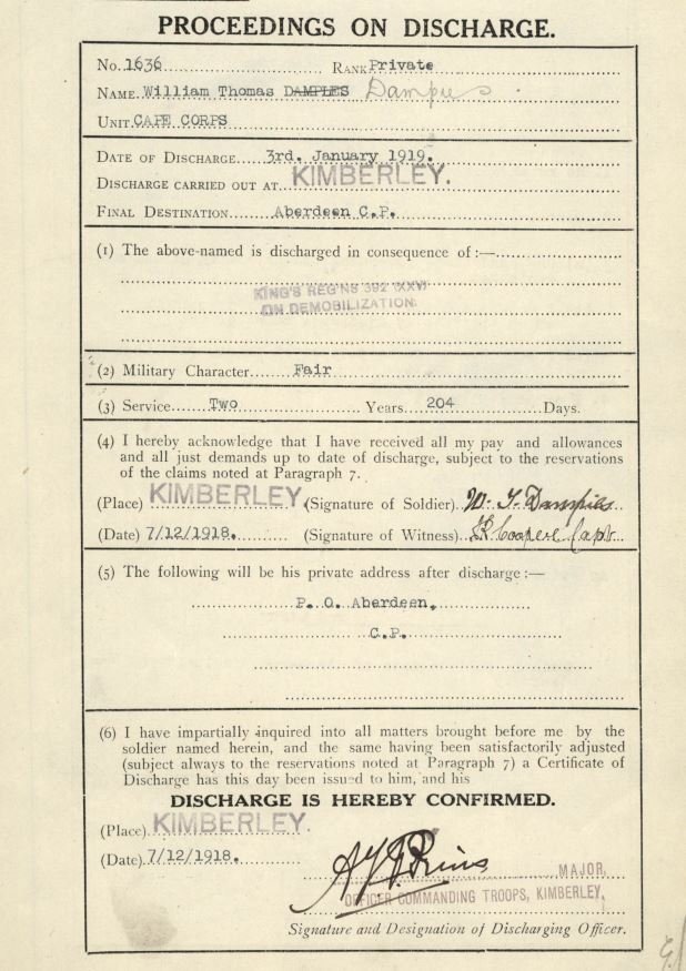 Cpl. W T Dampies - 1st Btn Cape Corps - German East Africa Service ...