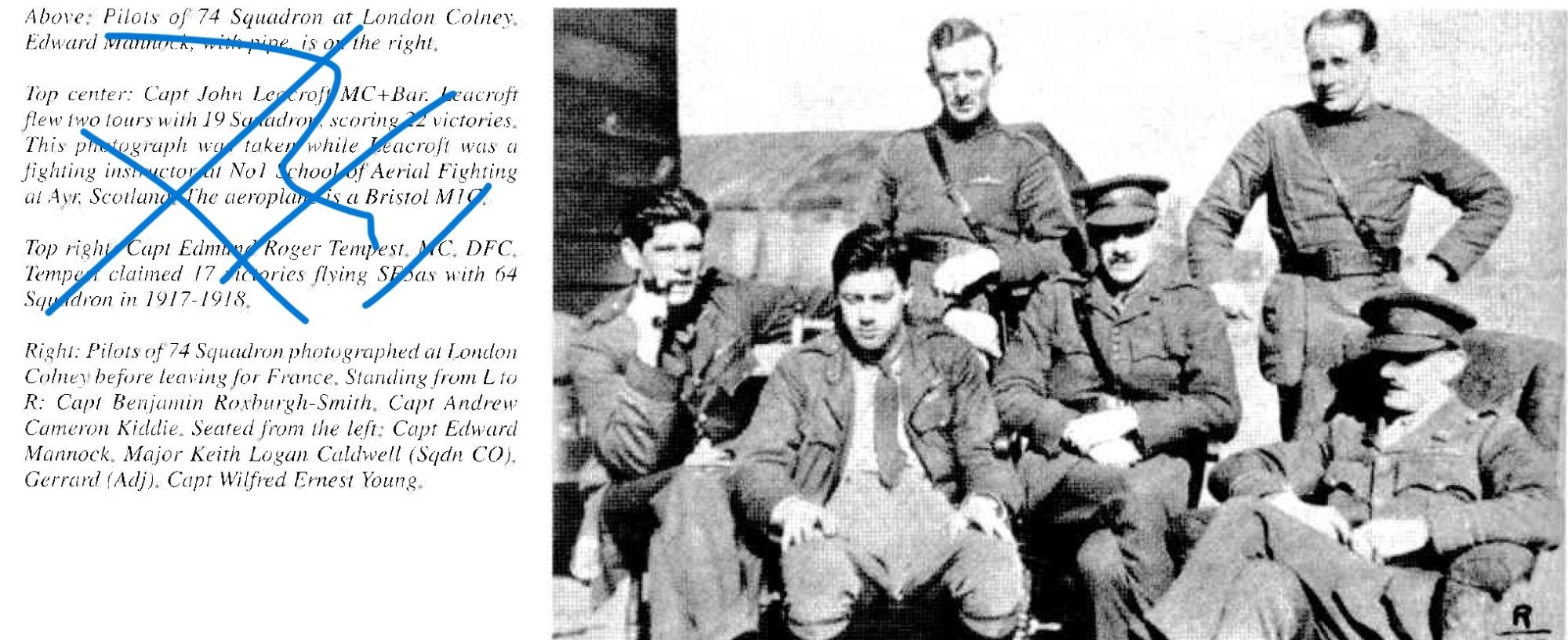 Identifying officers in 74 Squadron photograph London Colney March 1918 ...