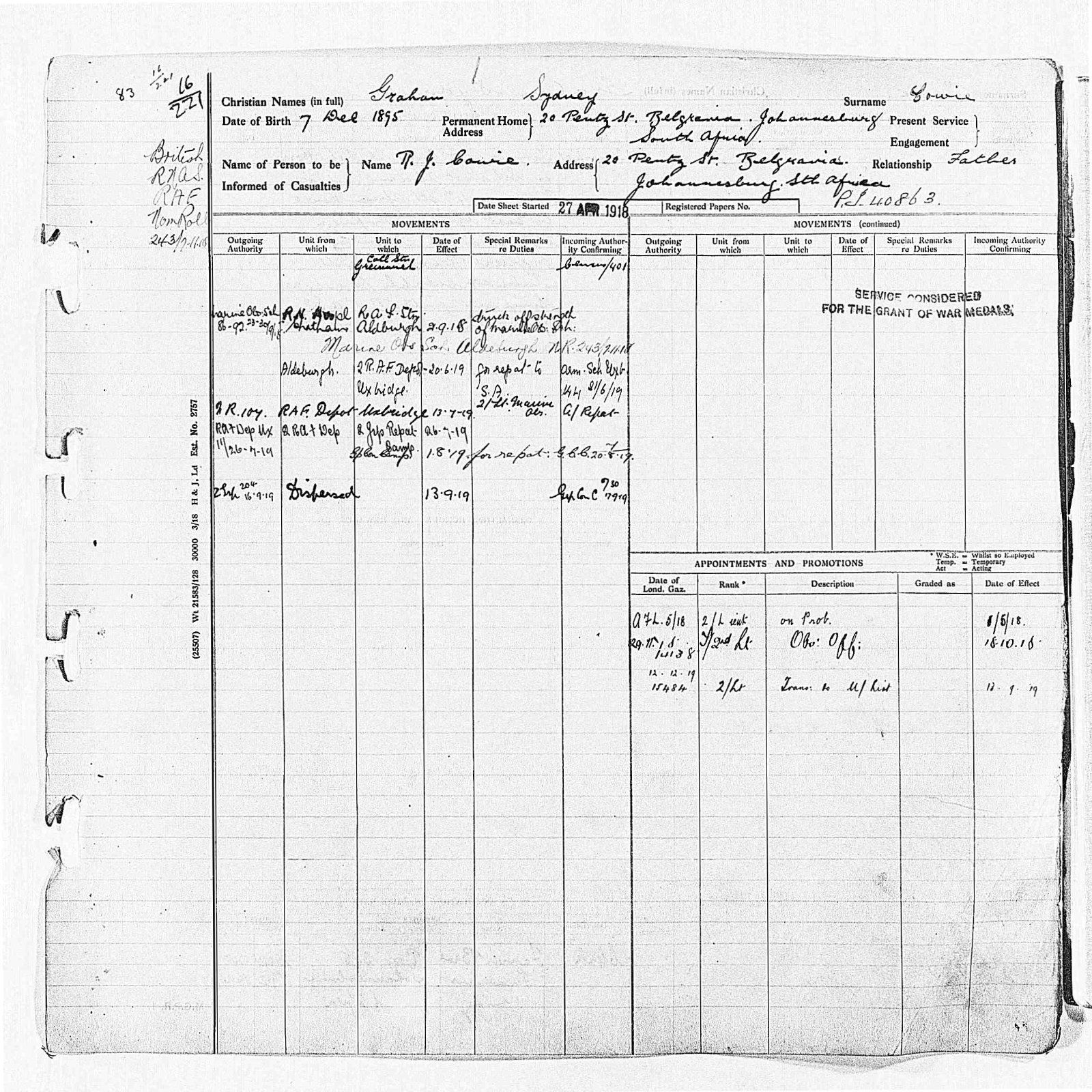 Graham Sydney Cowie (Pte 2nd I.L.H & Lt R.A.F.) - Soldiers and their ...
