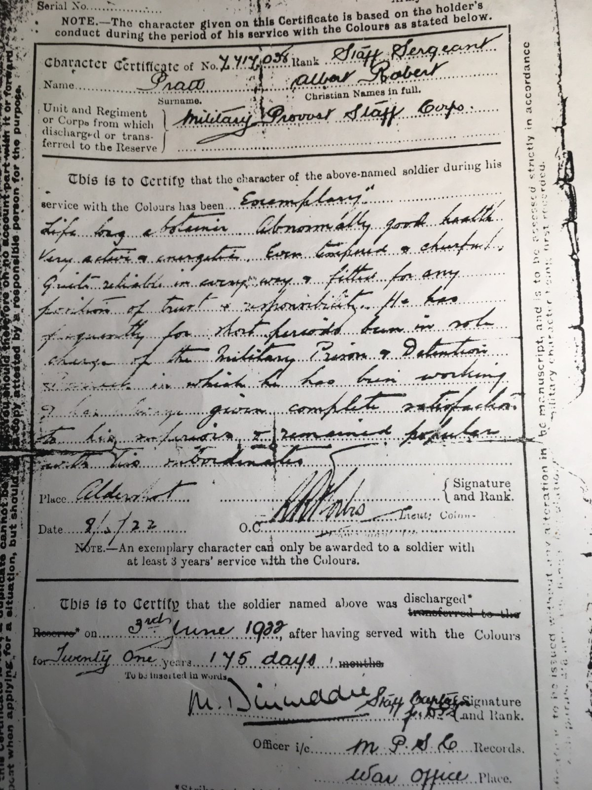 Staff Sergeant ALBERT ROBERT PRATT Military Provost Staff Corps ...