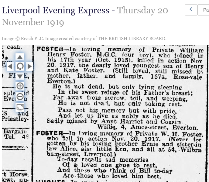 Pte William Henry Foster 116354 MGC - date of transfer to the Regt ...