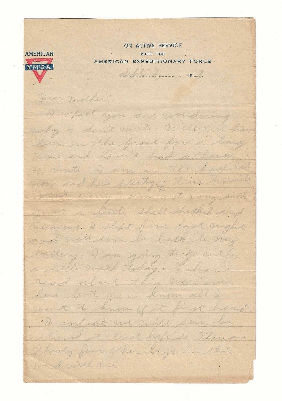WW1 Era Letter Written by U.S. Artilleryman in the Hospital With Shell ...