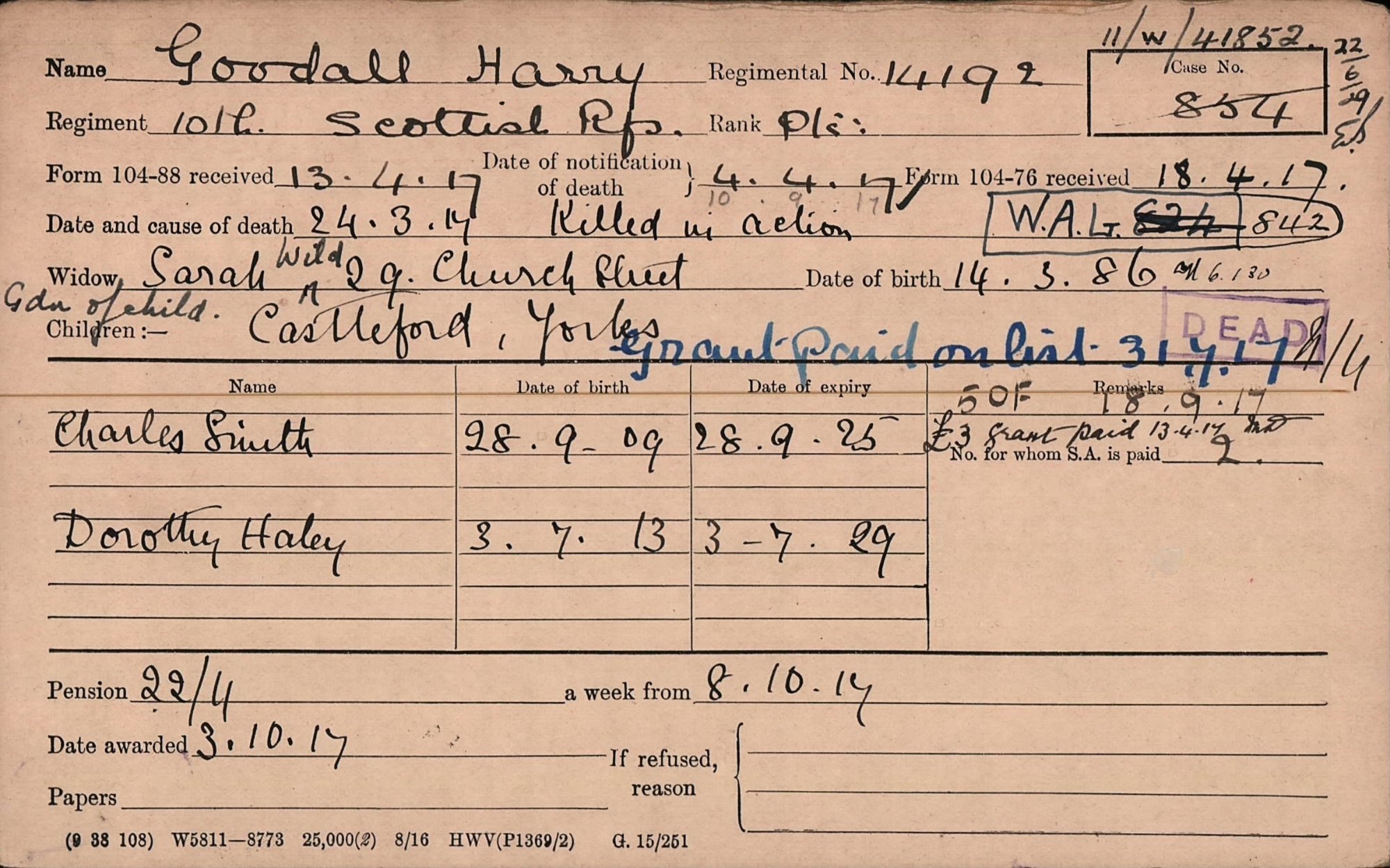 Pte Harry Goodall 10th Cameronians - Soldiers and their units - The ...