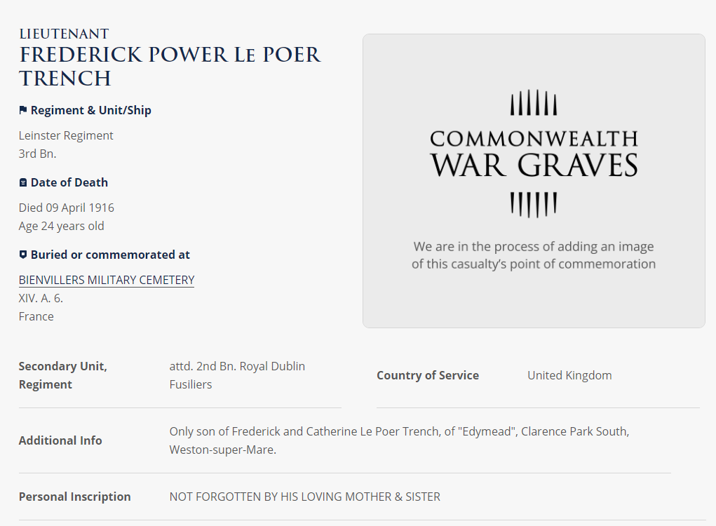 The Le Poer Trench family - Soldiers and their units - The Great War ...