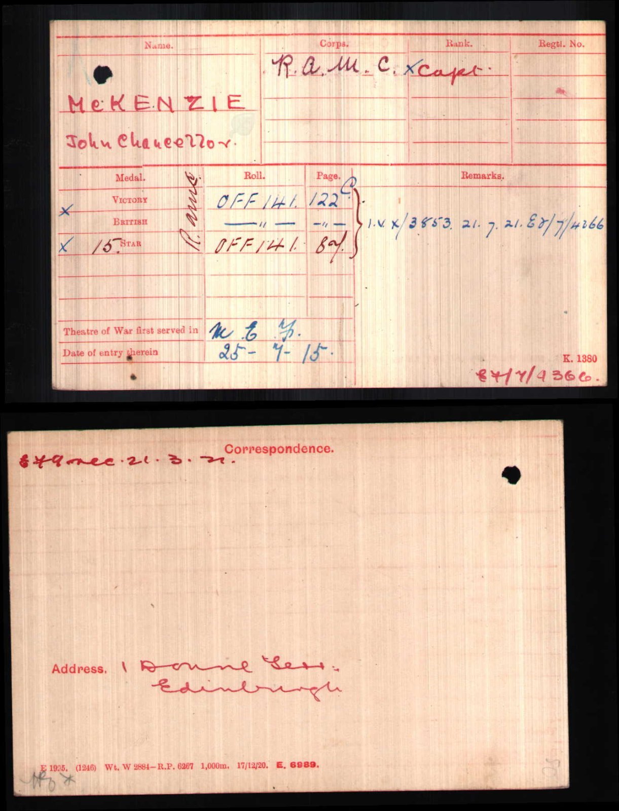 Captain Doctor John Chancellor McKenzie, O.B.E., M.B., Ch. B., R.A.M.C ...
