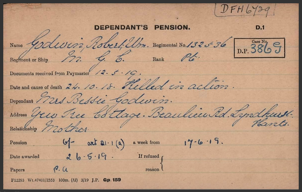 Private Robert William Godwin, 132536 Machine Gun Corps, formerly 13271 ...