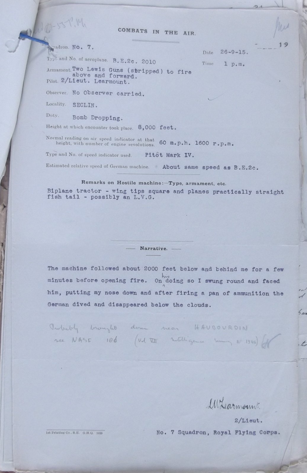 Major LW Learmount DFC MC CdeG RFC/RAF - Air personnel and the war in ...