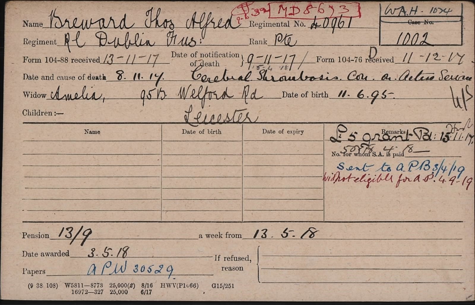Pension Card Query - Soldiers and their units - The Great War (1914 ...