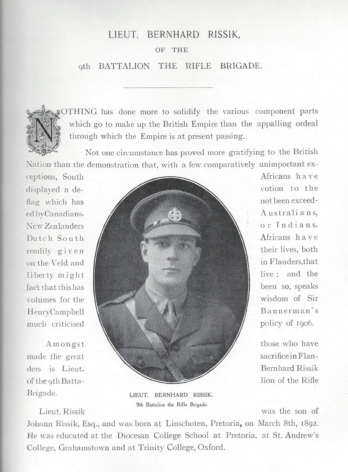 BERNARD RISSIK - Soldiers and their units - The Great War (1914-1918) Forum
