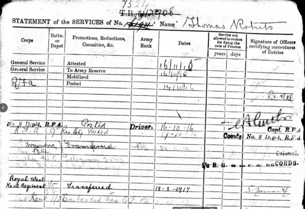 Interpreting WW1 army service record - help required please ...