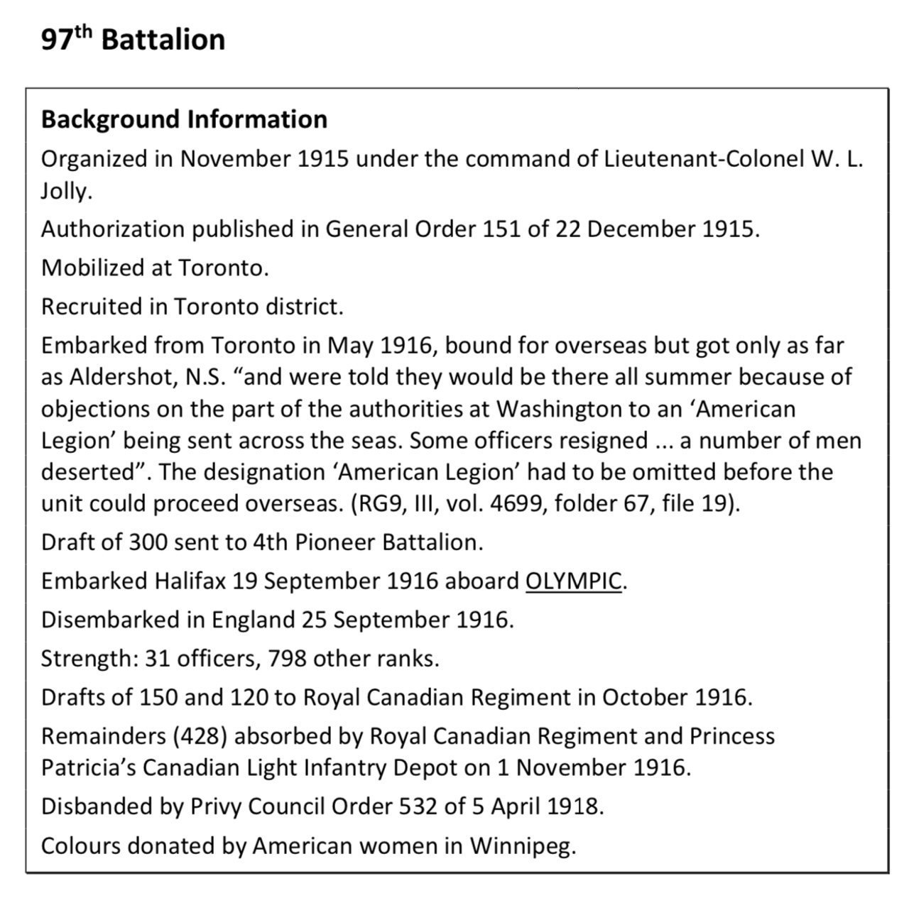 97th Battalion Where did they serve? - Soldiers and their units - The ...