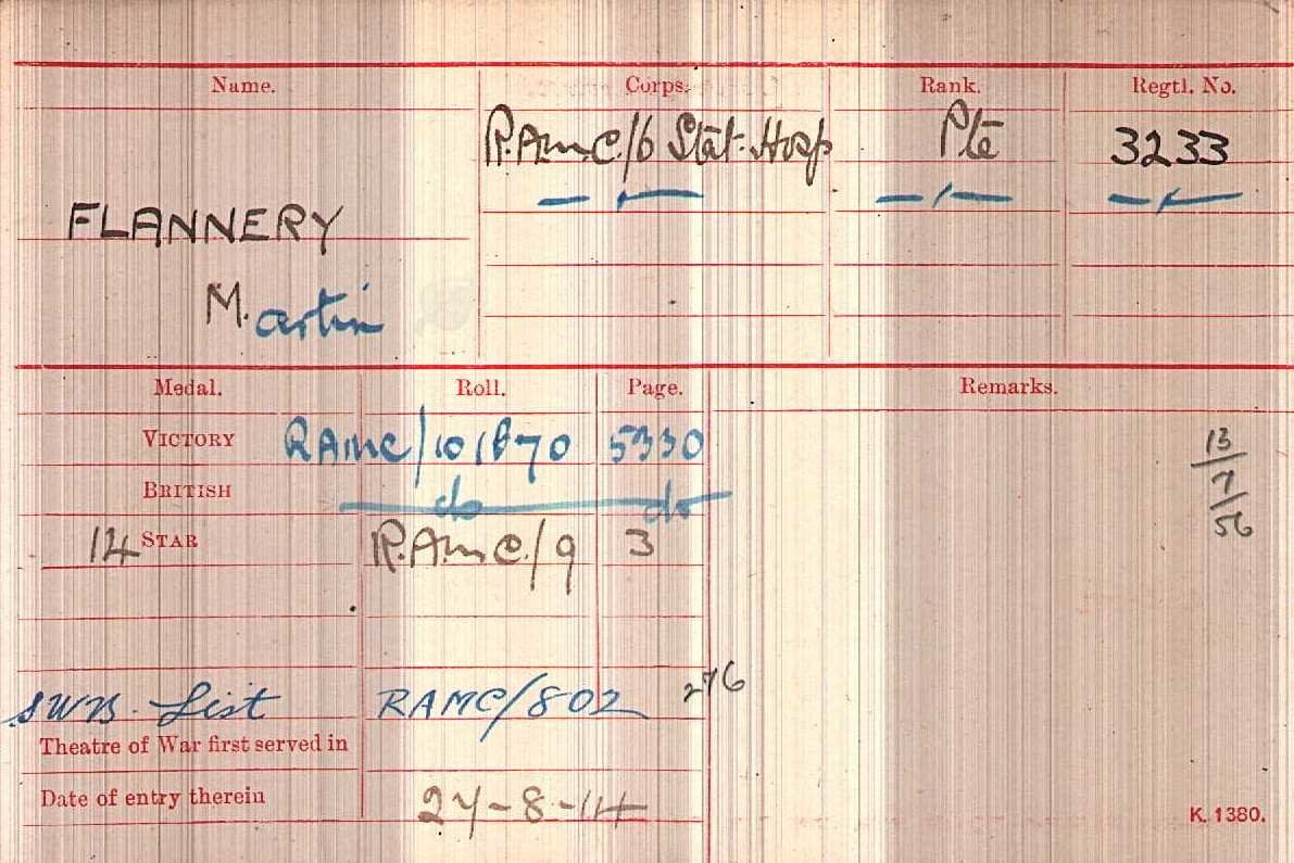Private Martin Flannery, born Ballina, Co Mayo, Royal Army Medical ...