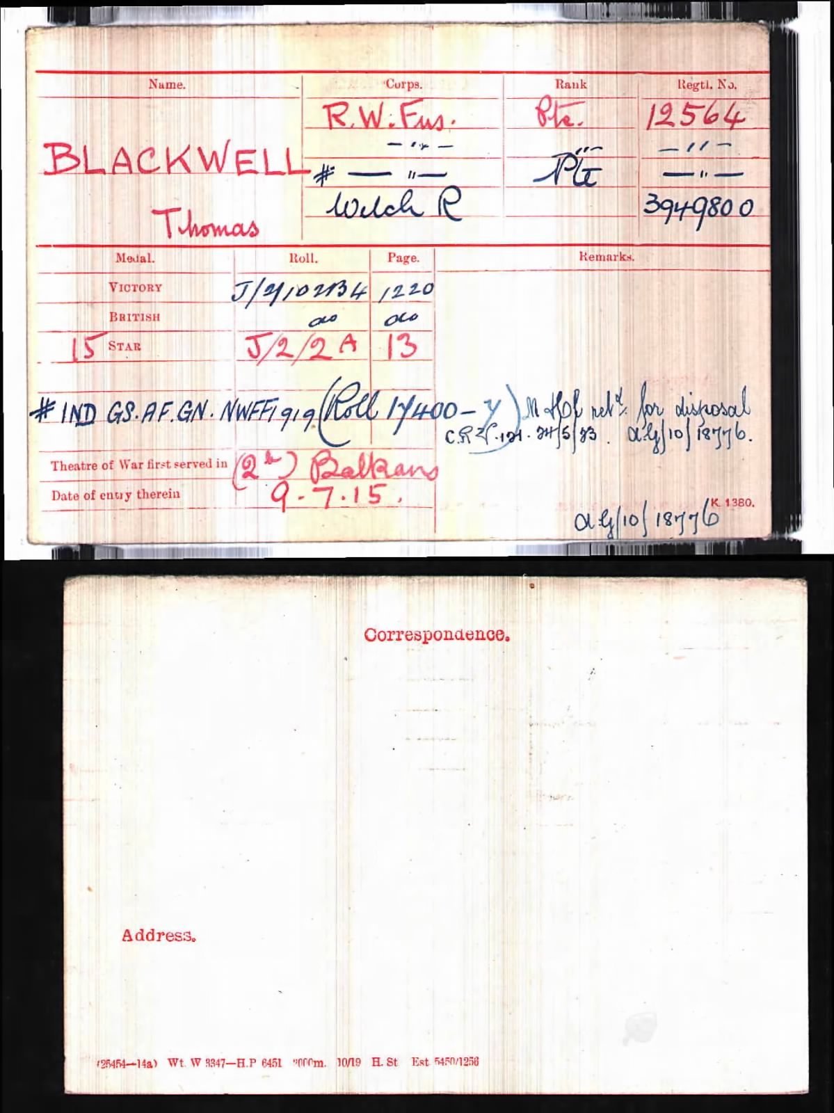 Thomas Blackwell - Soldiers and their units - The Great War (1914-1918 ...