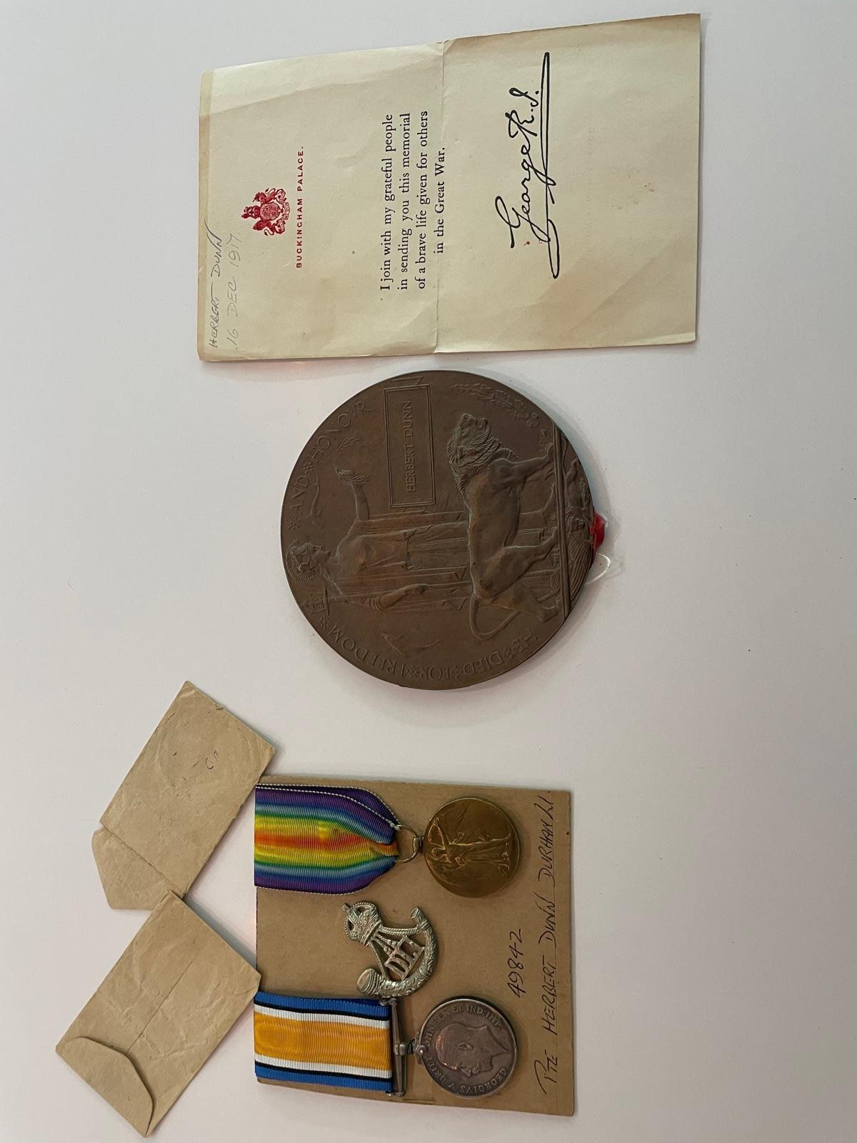 Herbert Charles William Dunn - PTE 49842 - DLI - Medals - The Great War ...