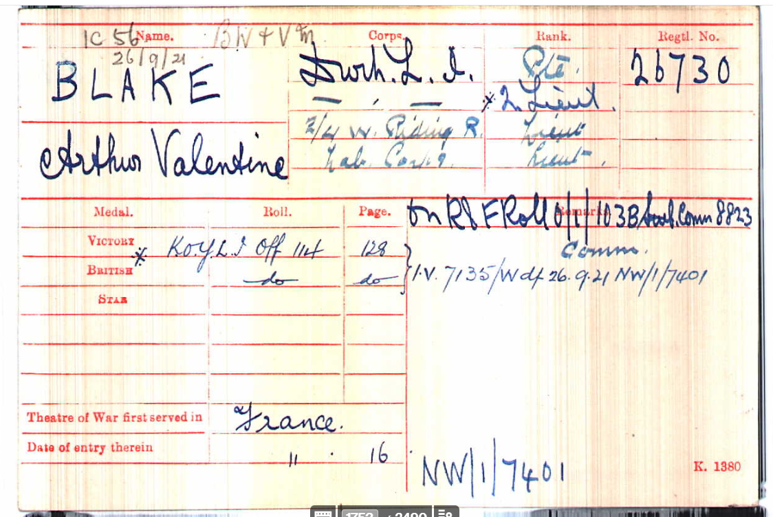 Lieutenant Arthur Valentine Blake - Soldiers and their units - The ...