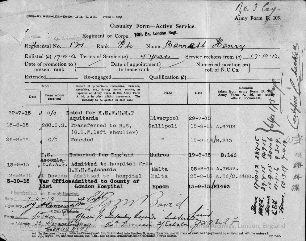 Henry Charles Barrett 420048 - Soldiers and their units - The Great War ...