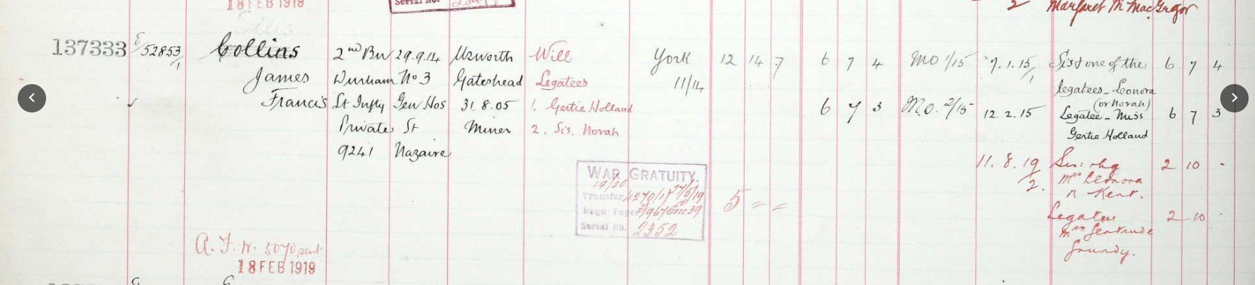 Pte James Francis Collins - Soldiers and their units - The Great War ...