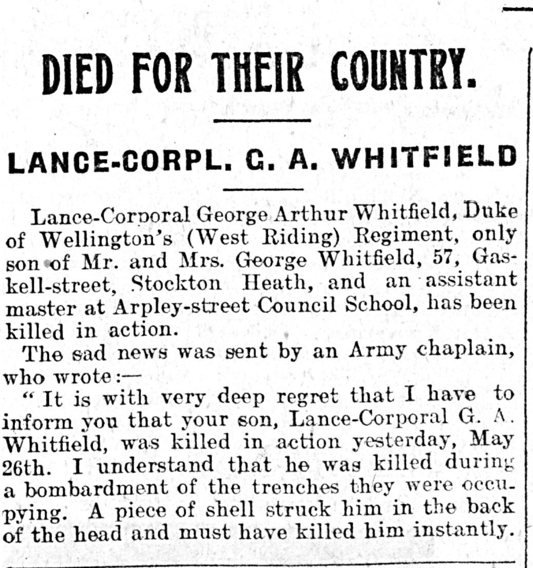 LCpl George Arthur Whitfield No. 17113, - Soldiers and their units ...