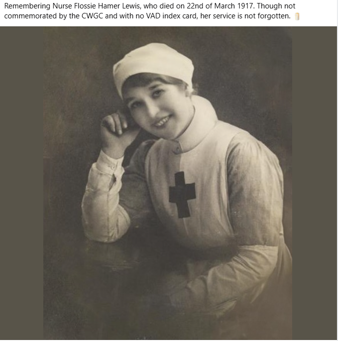Flossie Hamer Lewis - VAD - Not on CWGC? - Medical Services (Home and ...