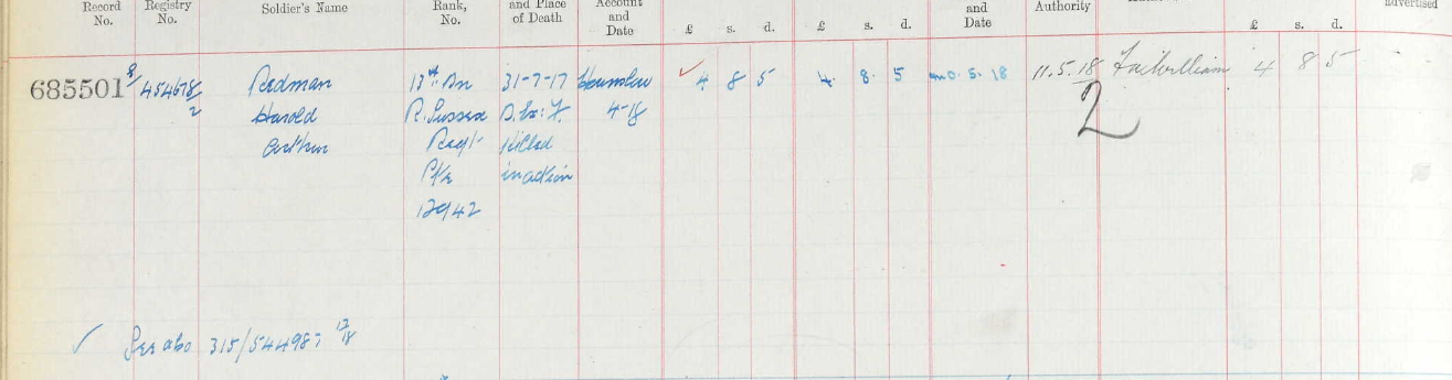 REDMAN, Harold Arthur, 13th Bn, Royal Sussex, Service No G/12942 ...