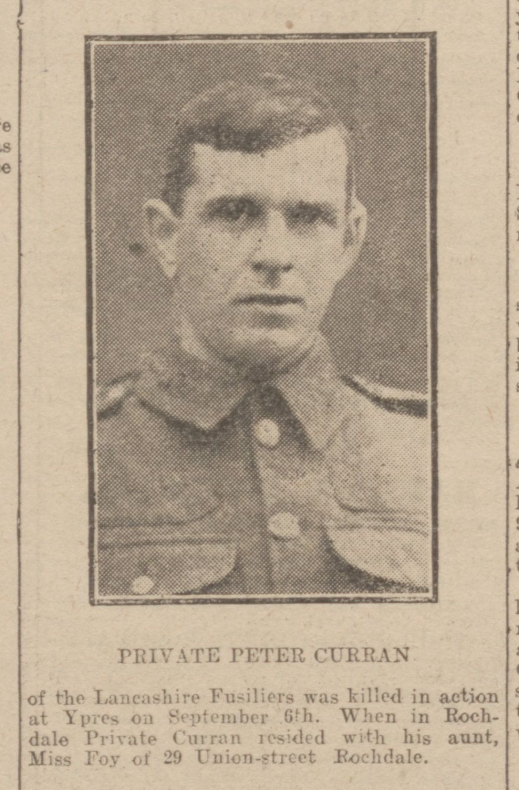 Peter CURRAN 241754 1/6th Lancashire Fusiliers kia 6 9 1917 - Soldiers ...