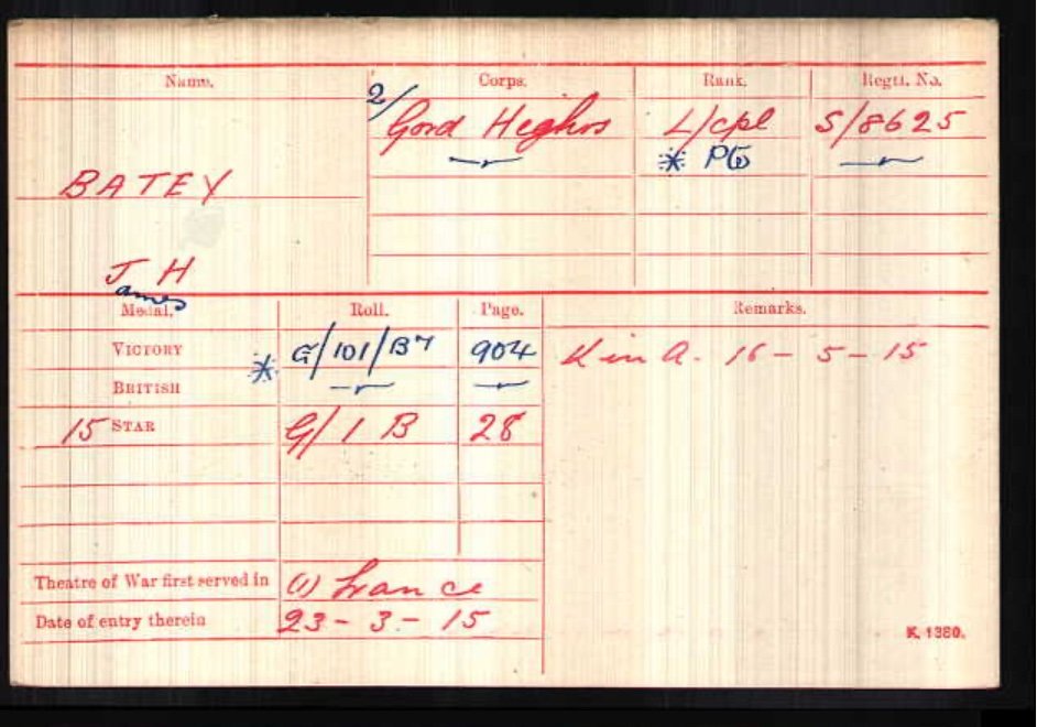 Lance Corporal James Herbert Batey - Soldiers and their units - The ...
