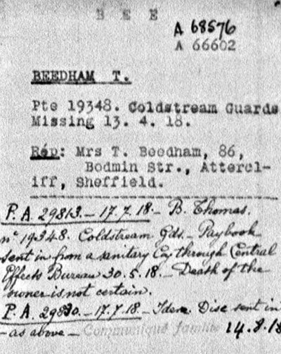 Pte Thomas Beedham 3rd Bn Coldstream Guards 19348 POW - Soldiers and ...