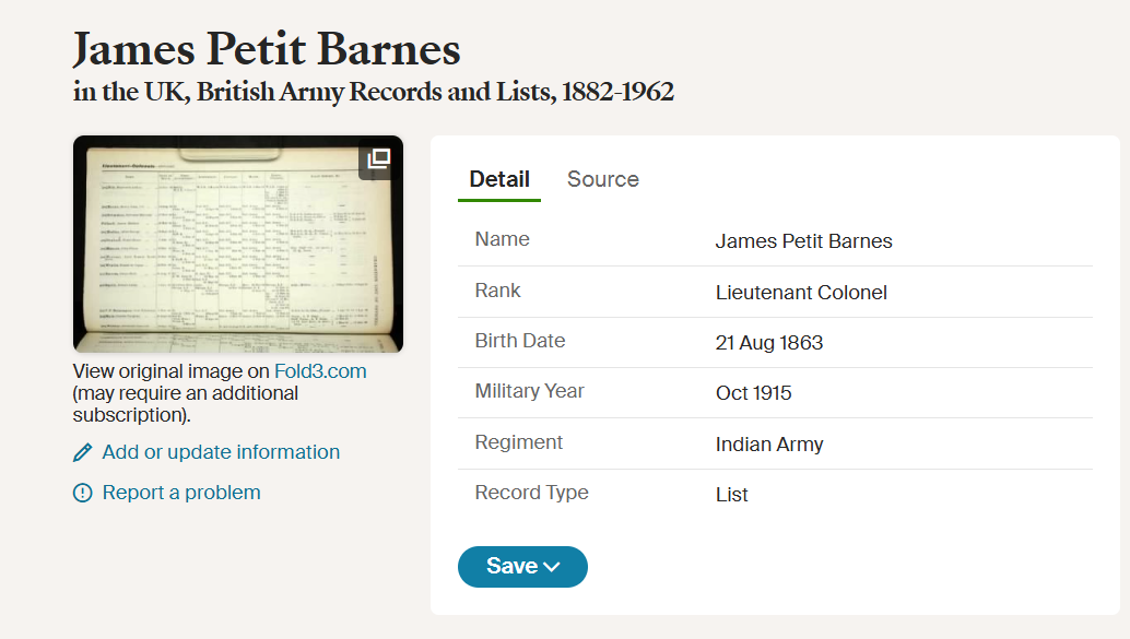 Colonel James Petit Barnes - Soldiers and their units - The Great War ...