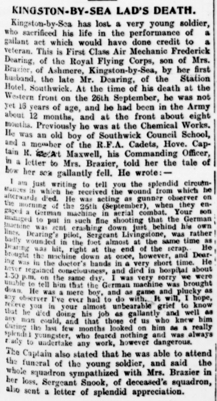 Frederick Dearing 20 Sqn. Was he the youngest member of R.F.C. to die ...