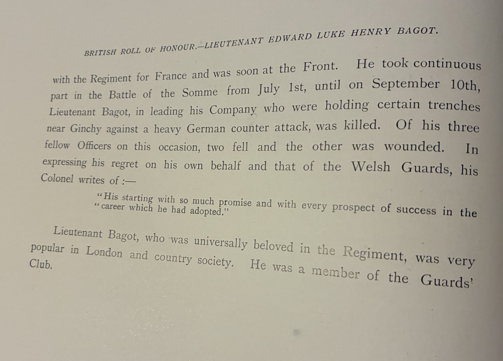 2nd. Lt. Edward Luke Henry Bagot Prince of Wales's Company, 1st ...