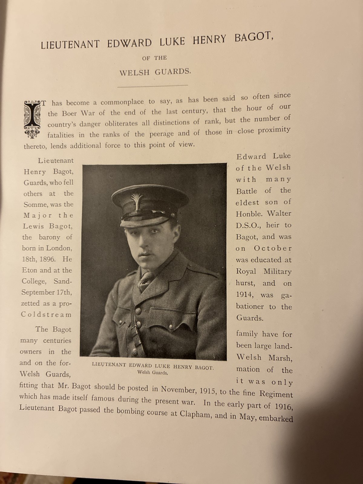 2nd. Lt. Edward Luke Henry Bagot Prince of Wales's Company, 1st ...