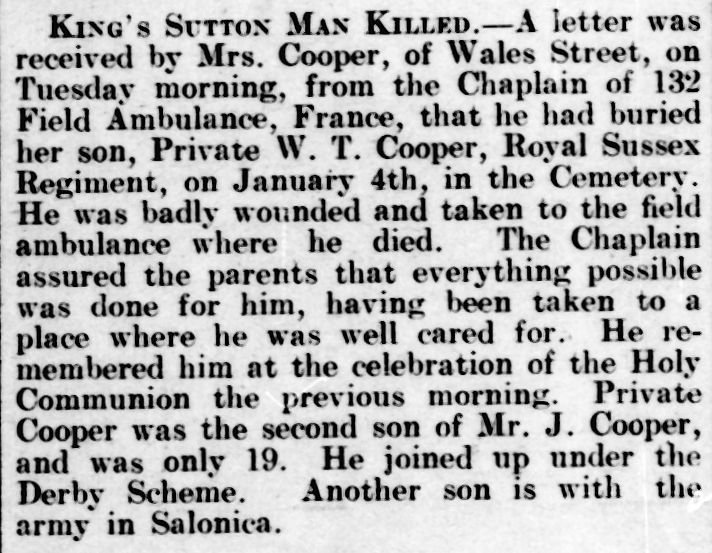 William Thomas Cooper, PTE, 11th Royal Sussex Regiment. - Soldiers and ...