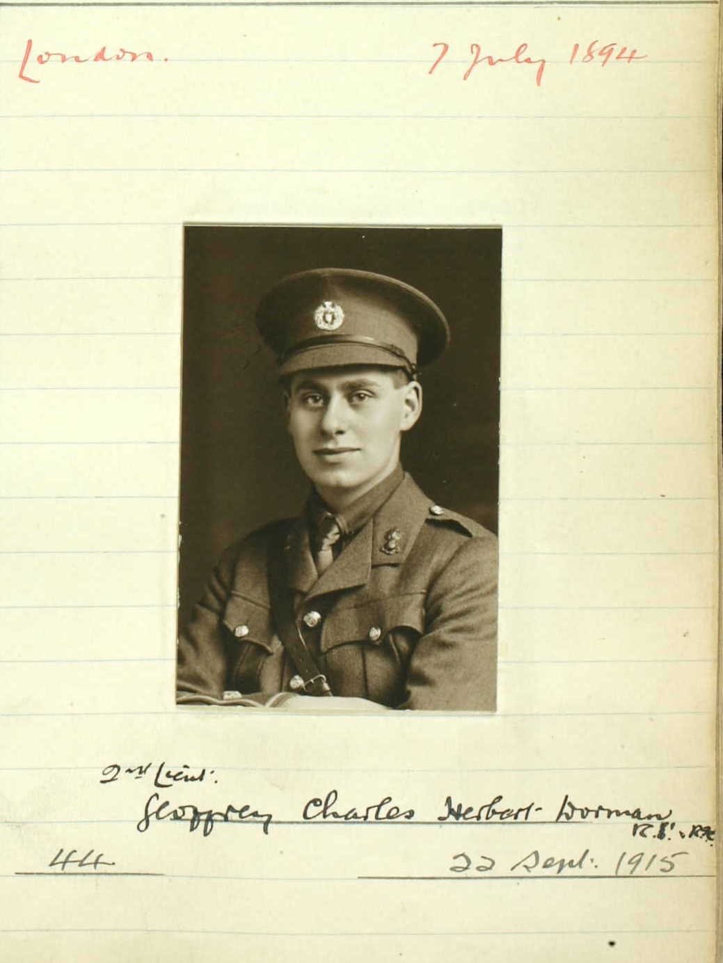 2nd Lt. Geoffrey Charles Herbert Dorman (Royal Engineers/Royal Flying ...