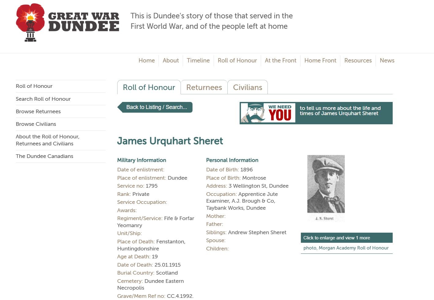 Private James Sheret, Fife & Forfar Yeomanry and Sister Lucie ...