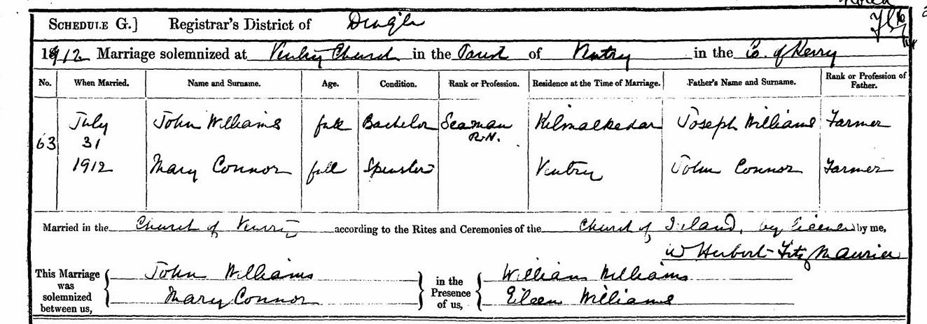 Able Seaman John Williams, born Dingle, Co Kerry, Royal Navy, Service N ...