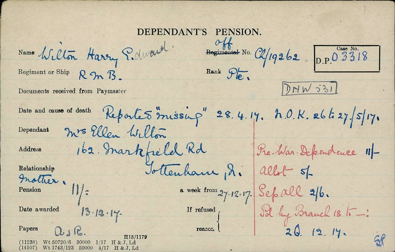 Private Henry Edward Wilton - Soldiers and their units - The Great War ...